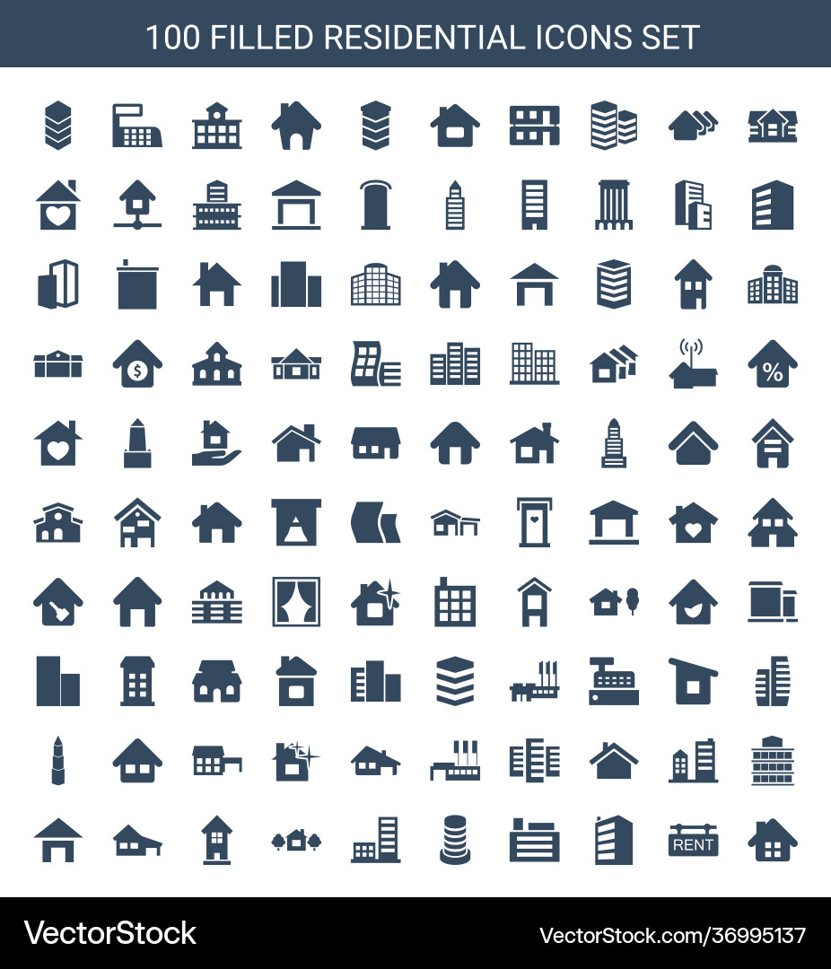 100 residential icons Royalty Free Vector Image