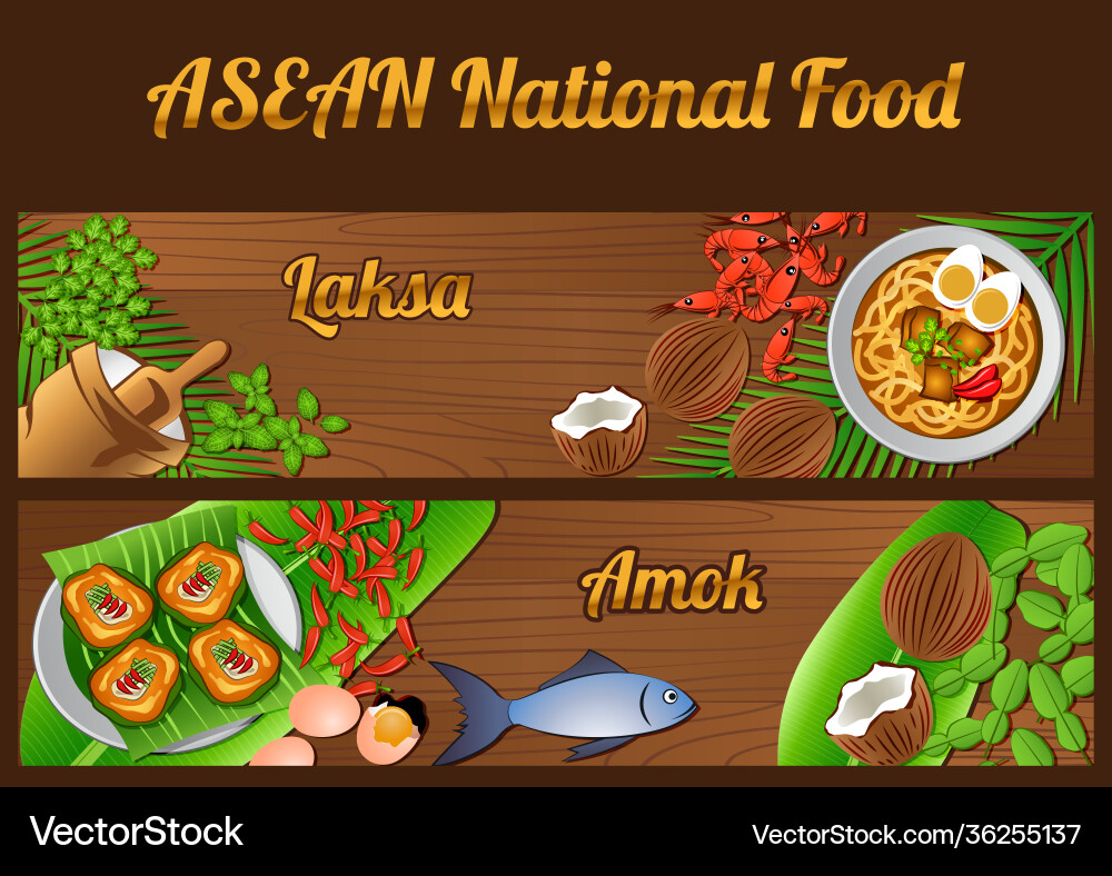 Asean national food ingredients elements set Vector Image