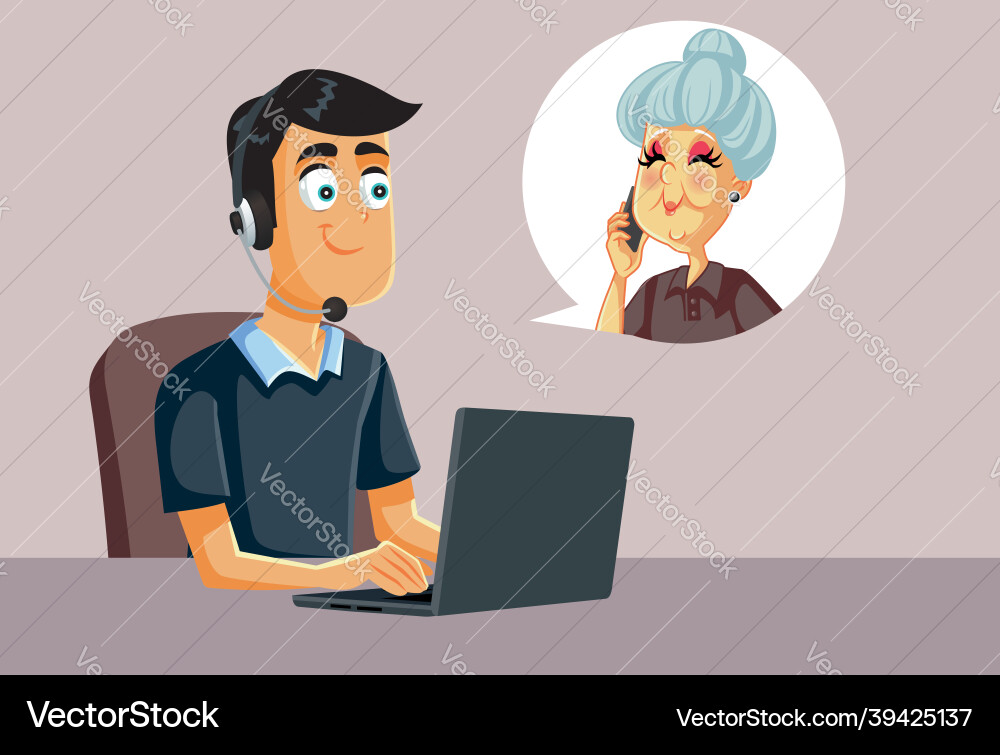 Call center operator talking to a senior customer Vector Image