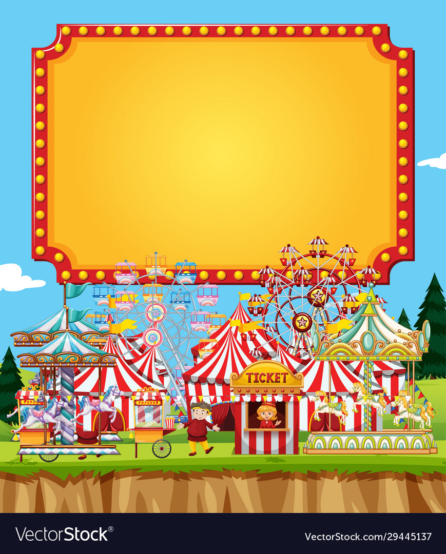 Circus scene with sign template in sky Royalty Free Vector