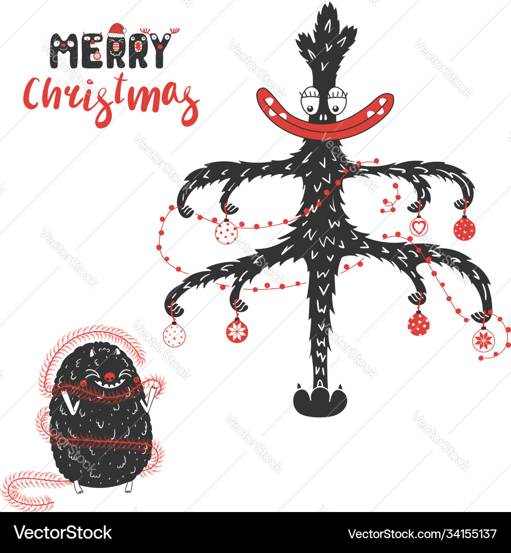 Cute and funny christmas monsters Royalty Free Vector Image