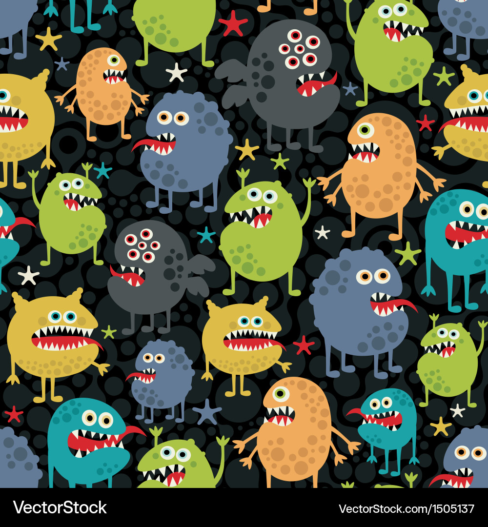 Cute monsters seamless texture with stars Vector Image