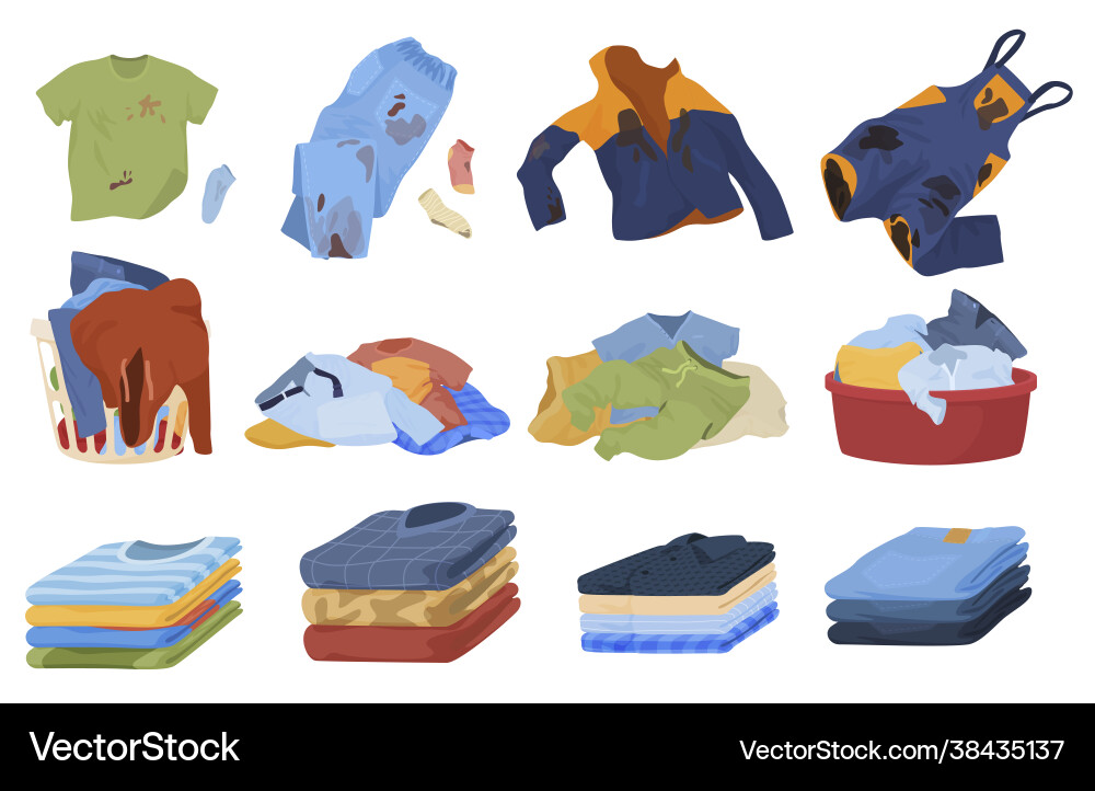 Dirty and clean clothes set colorful Royalty Free Vector