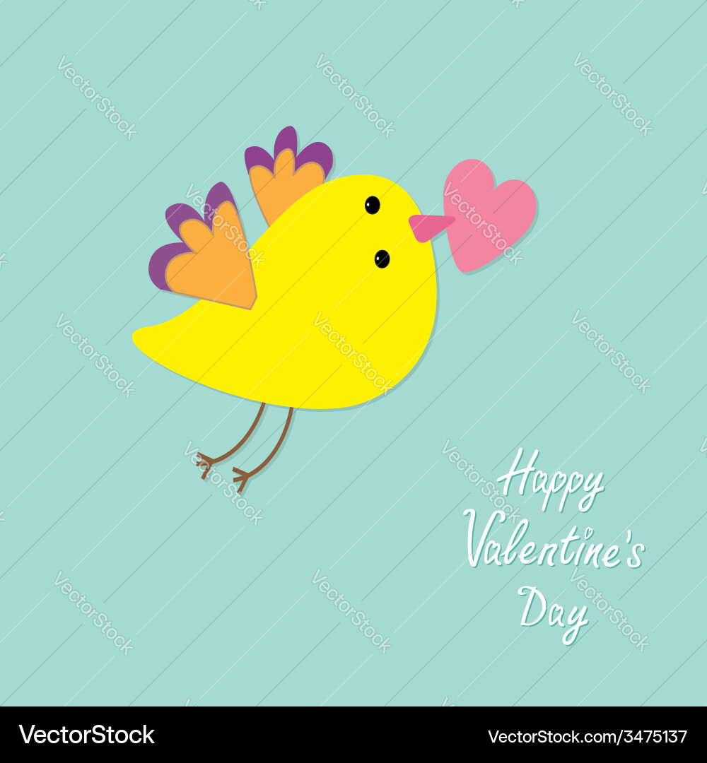 Flying bird with heart flat design style happy Vector Image
