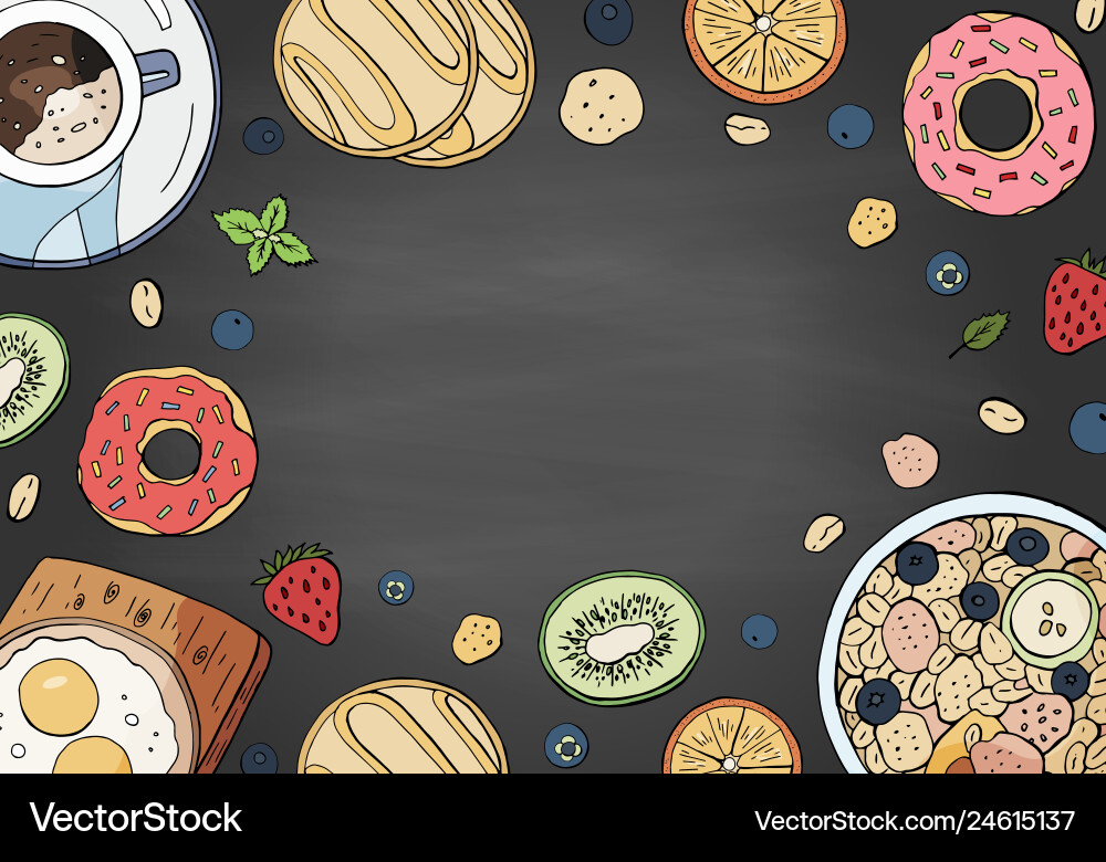Set of morning breakfast elements on blackboard Vector Image
