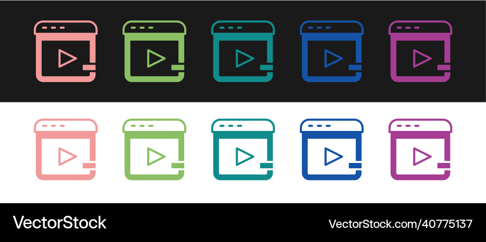 Set video advertising icon isolated on black Vector Image