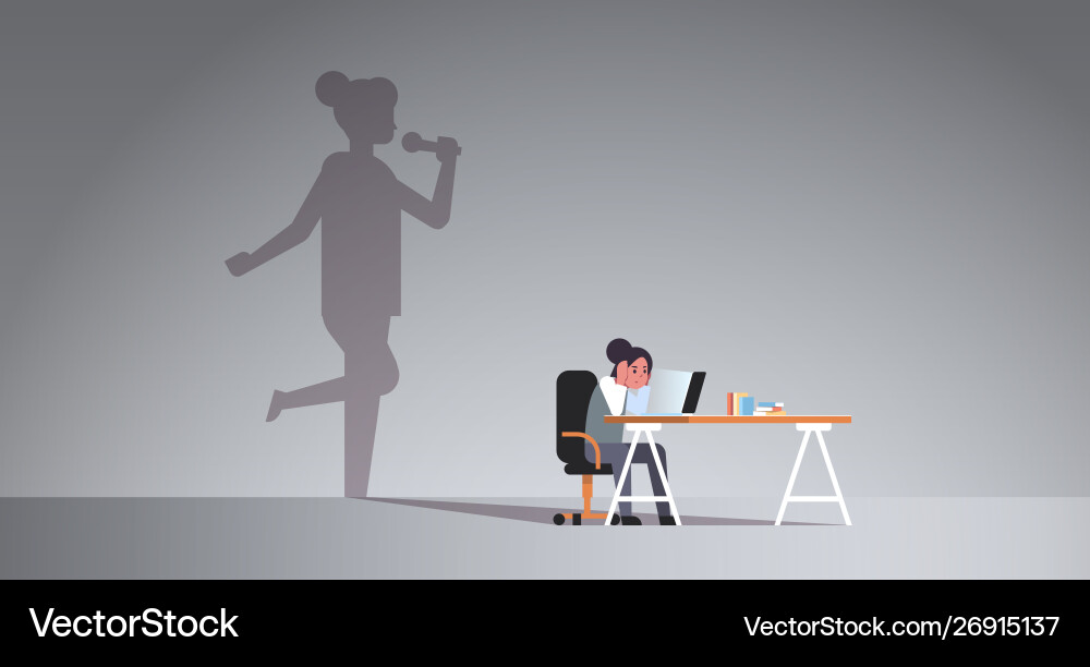 Woman sitting at workplace using laptop shadow Vector Image