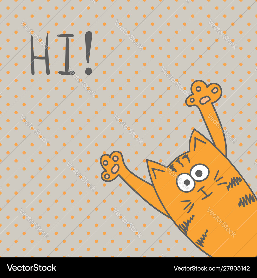 Funny cat hi greeting card Royalty Free Vector Image