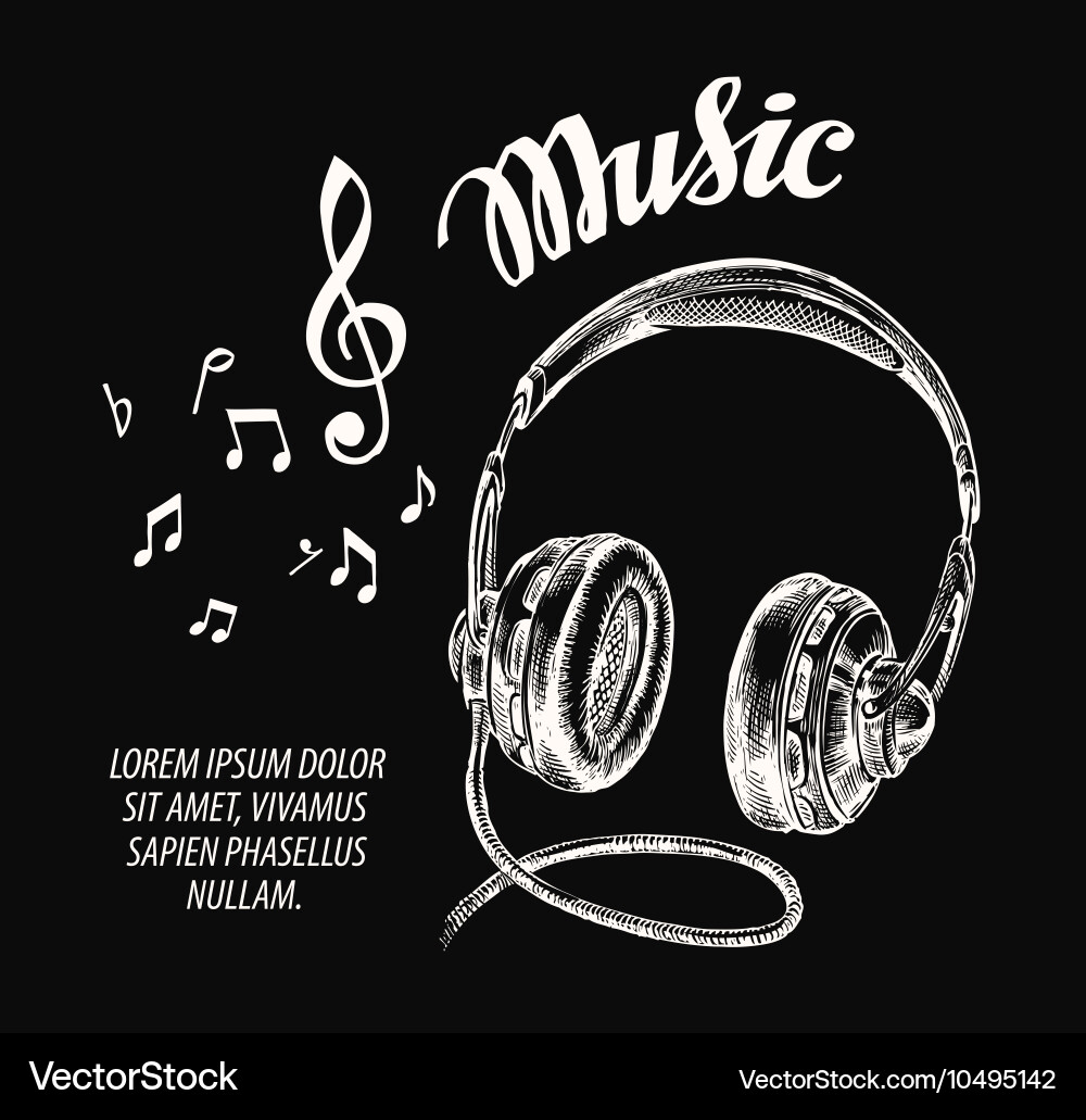 Music hand drawn headphones Royalty Free Vector Image