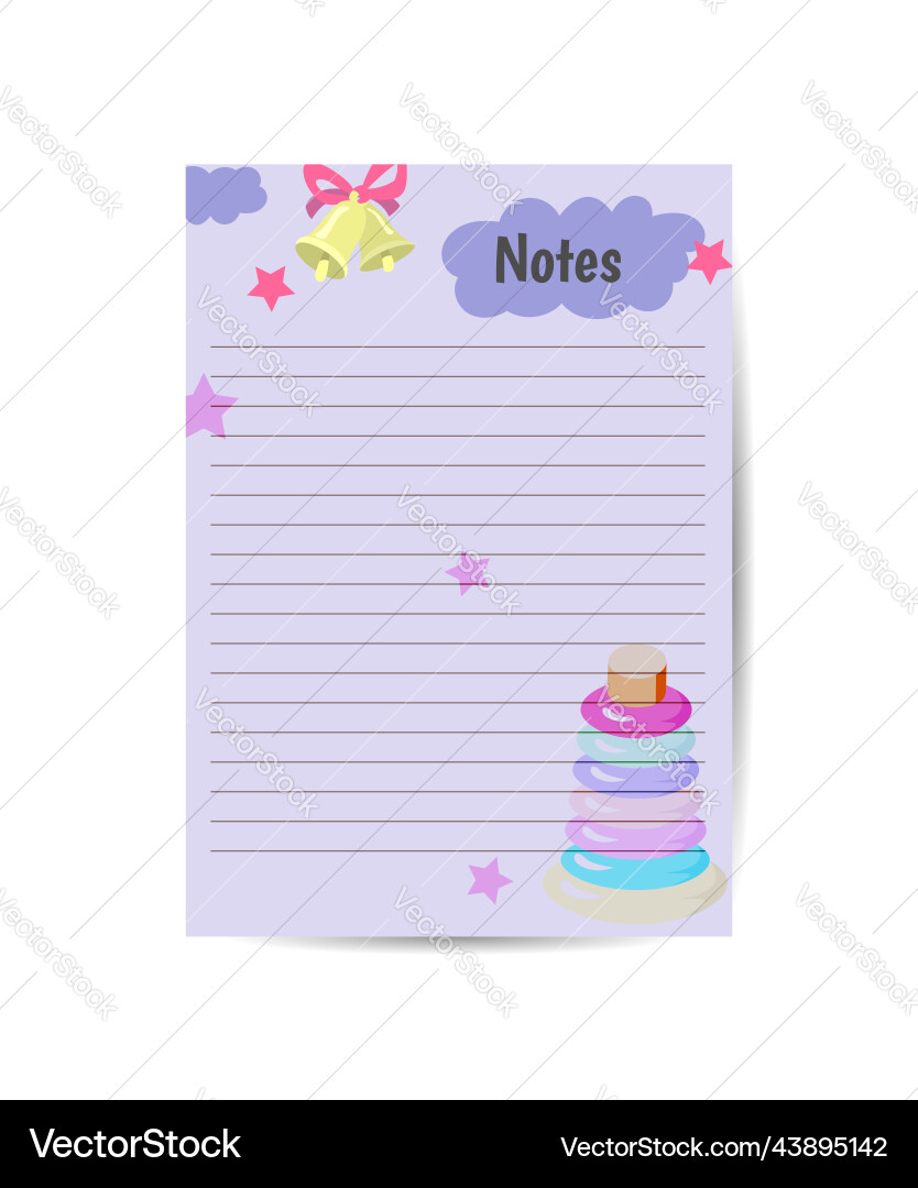 Note printable template with sweet funny toys Vector Image