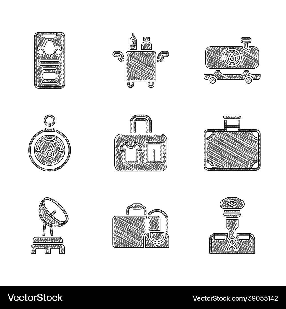 Set suitcase pilot radar barometer fuel tanker Vector Image