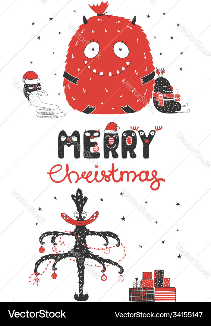 Cute and funny christmas monsters Royalty Free Vector Image