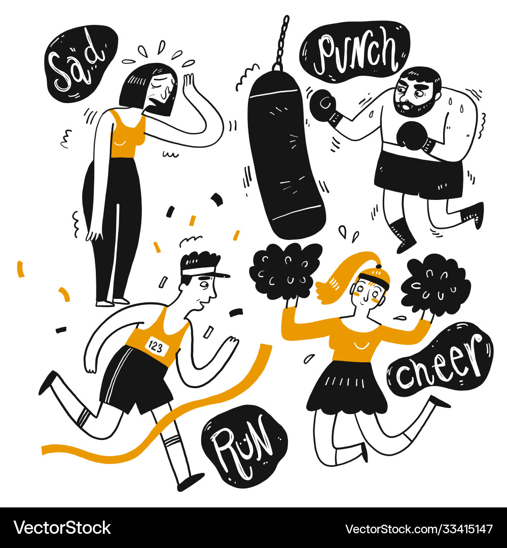 Drawing character people are sad run cheer Vector Image