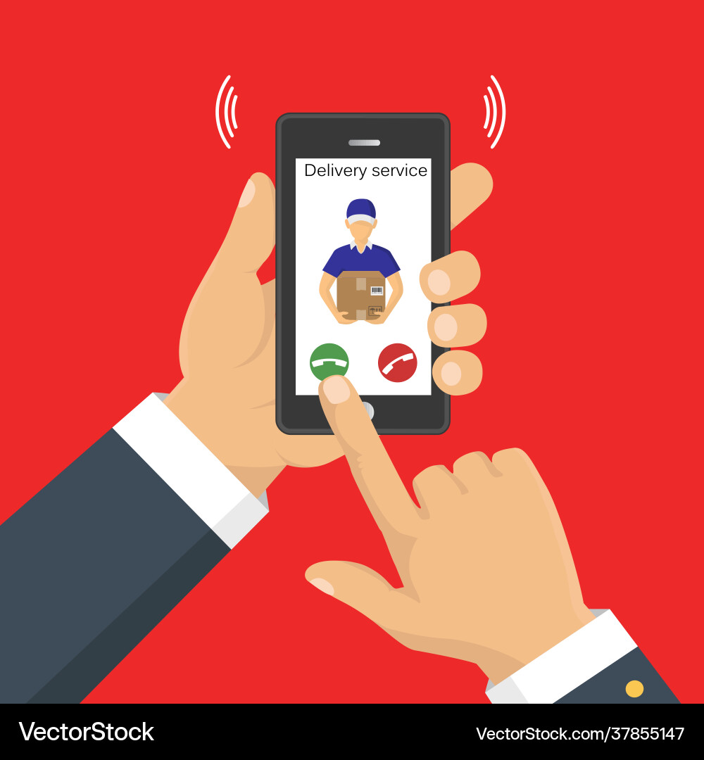 Hand holding a phone calling in service delivery Vector Image