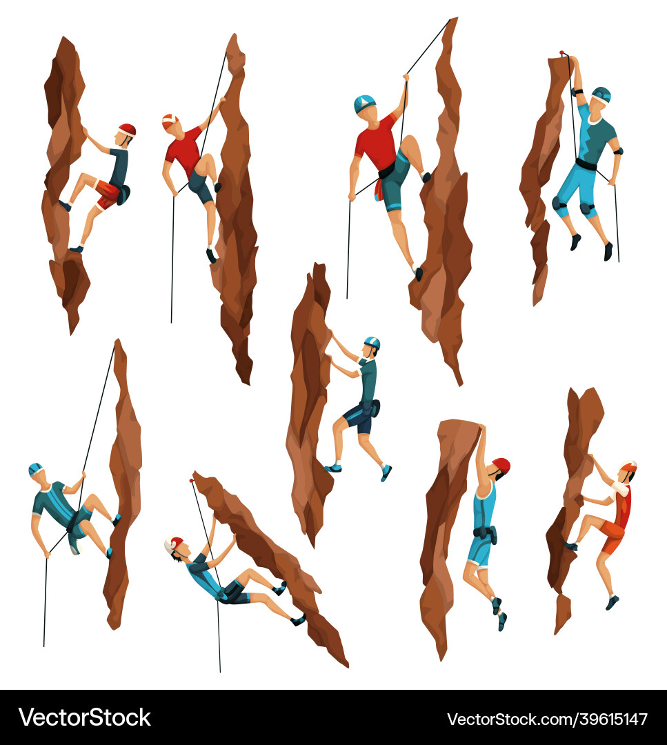 Mountain climbing mens on a rock Royalty Free Vector Image