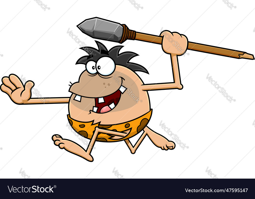 Outlined happy caveman cartoon character Vector Image