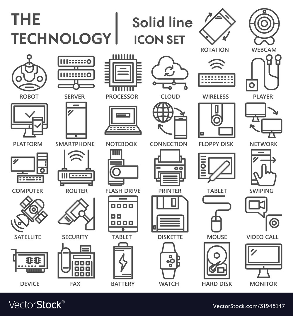 Technology line icon set network and social media Vector Image