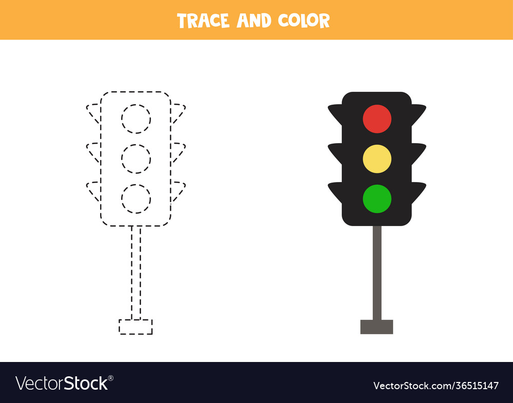 Trace and color cartoon traffic lights space Vector Image