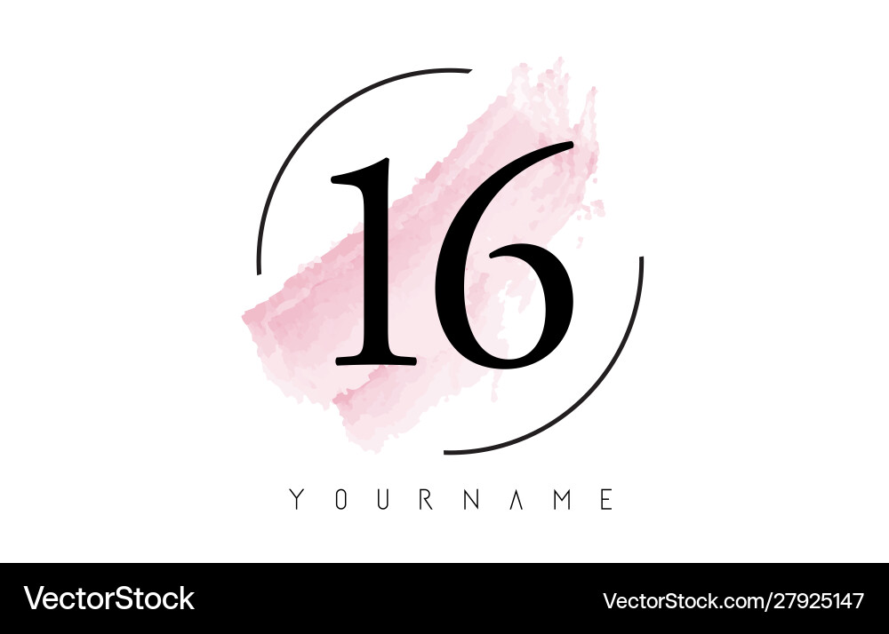 Watercolor Number 16 Logo Royalty Free Vector Image
