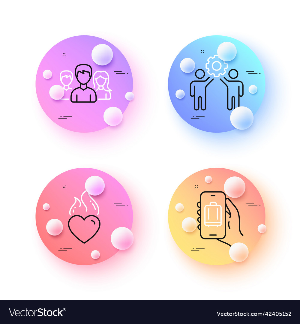Baggage app teamwork and heart flame minimal line Vector Image