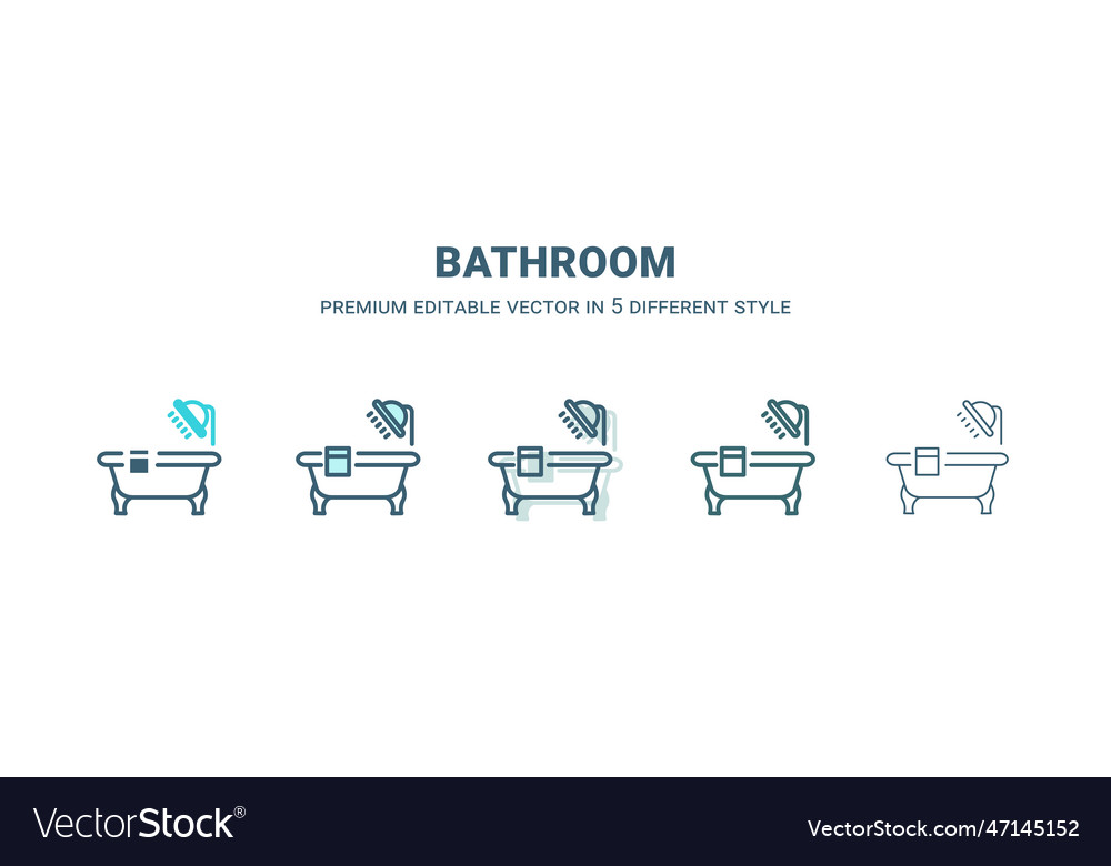 Bathroom icon in 5 different style outline filled Vector Image