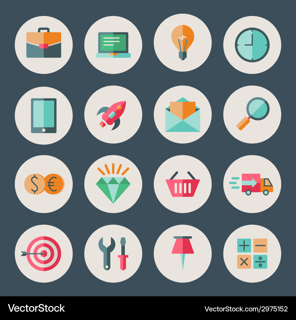 Business and commerce flat design icons set Vector Image