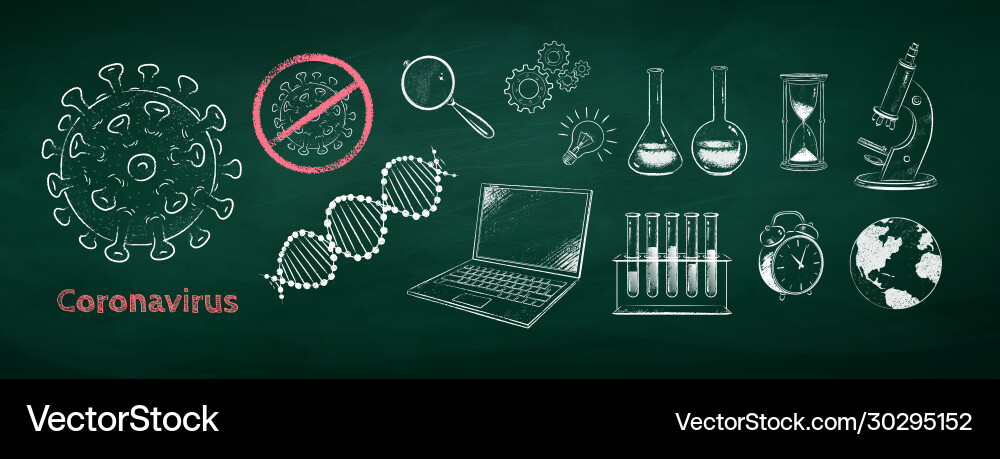 Chalk drawn coronavirus research set Royalty Free Vector