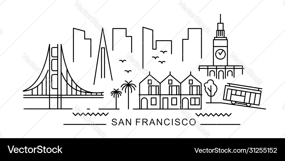 City san francisco in outline style on white Vector Image