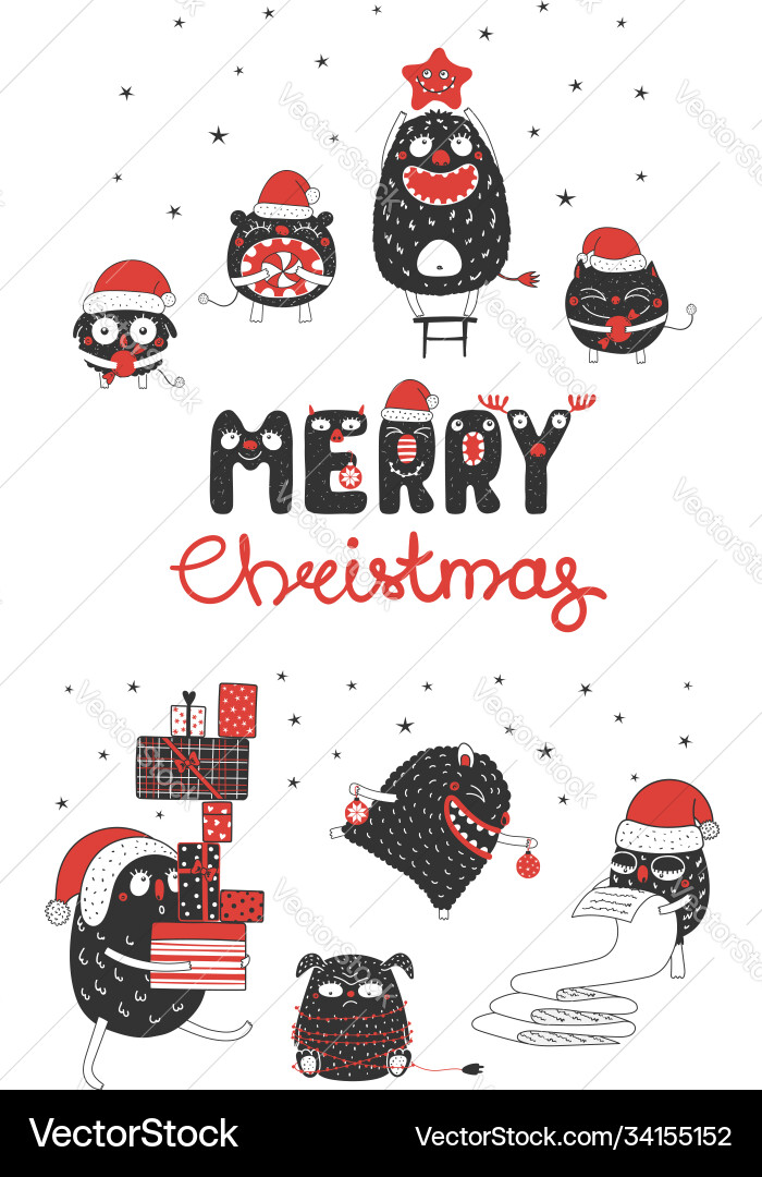 Cute and funny christmas monsters Royalty Free Vector Image