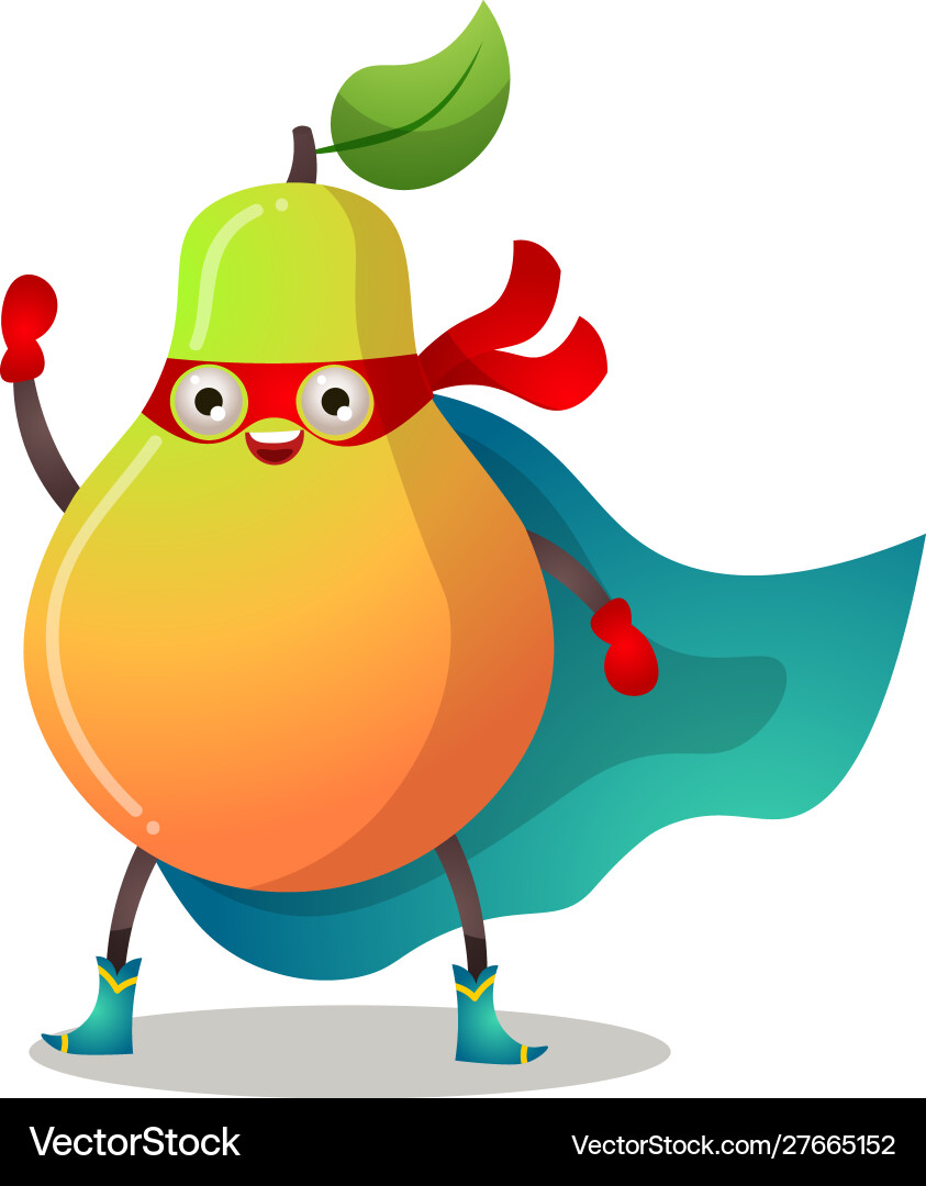 Funny superhero humanized pear in a red mask Vector Image