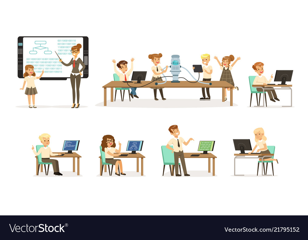 School children at the informatics and programming