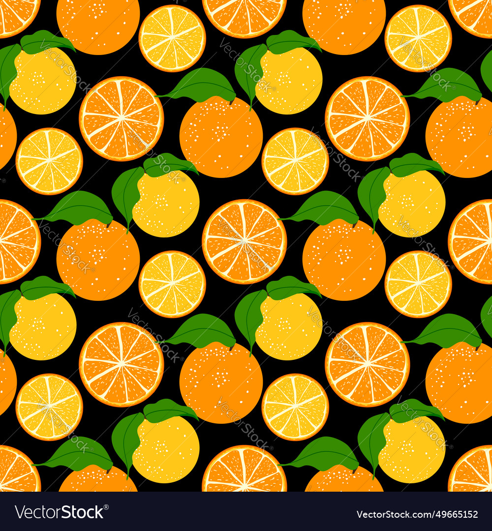 Seamless pattern orange fruit on a black Vector Image Seamless pattern orange fruit on a black Vector Image