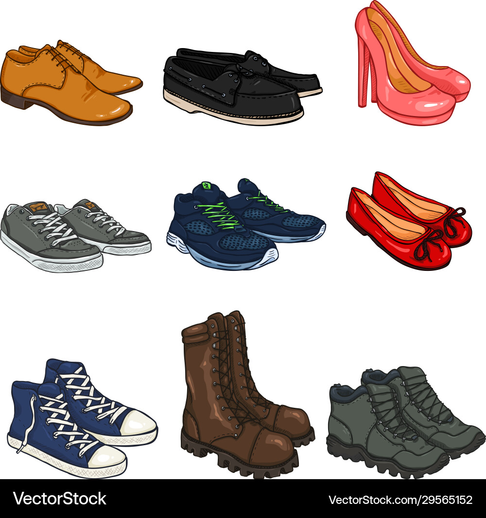 Set cartoon color shoes items Royalty Free Vector Image