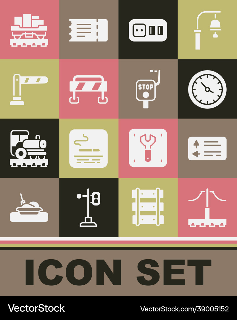 Set railway road traffic signpost train station Vector Image