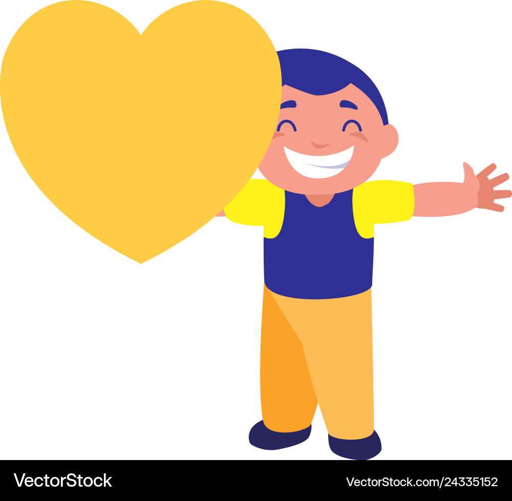 Smiling boy holding heart love Royalty Free Vector Image