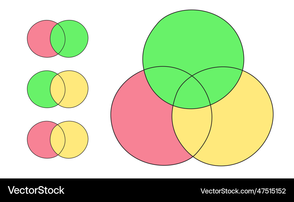 Venn diagram set hand draw color style Royalty Free Vector