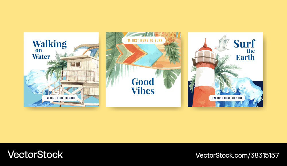 Ads template with surfboards at beach design Vector Image