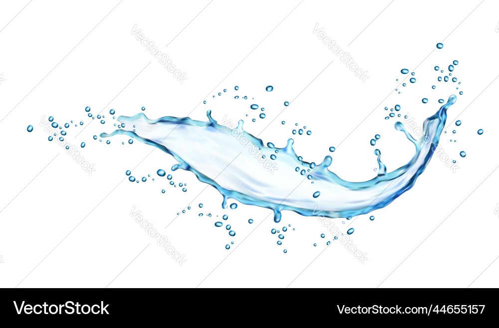 Blue water wave splash with drops water flow Vector Image
