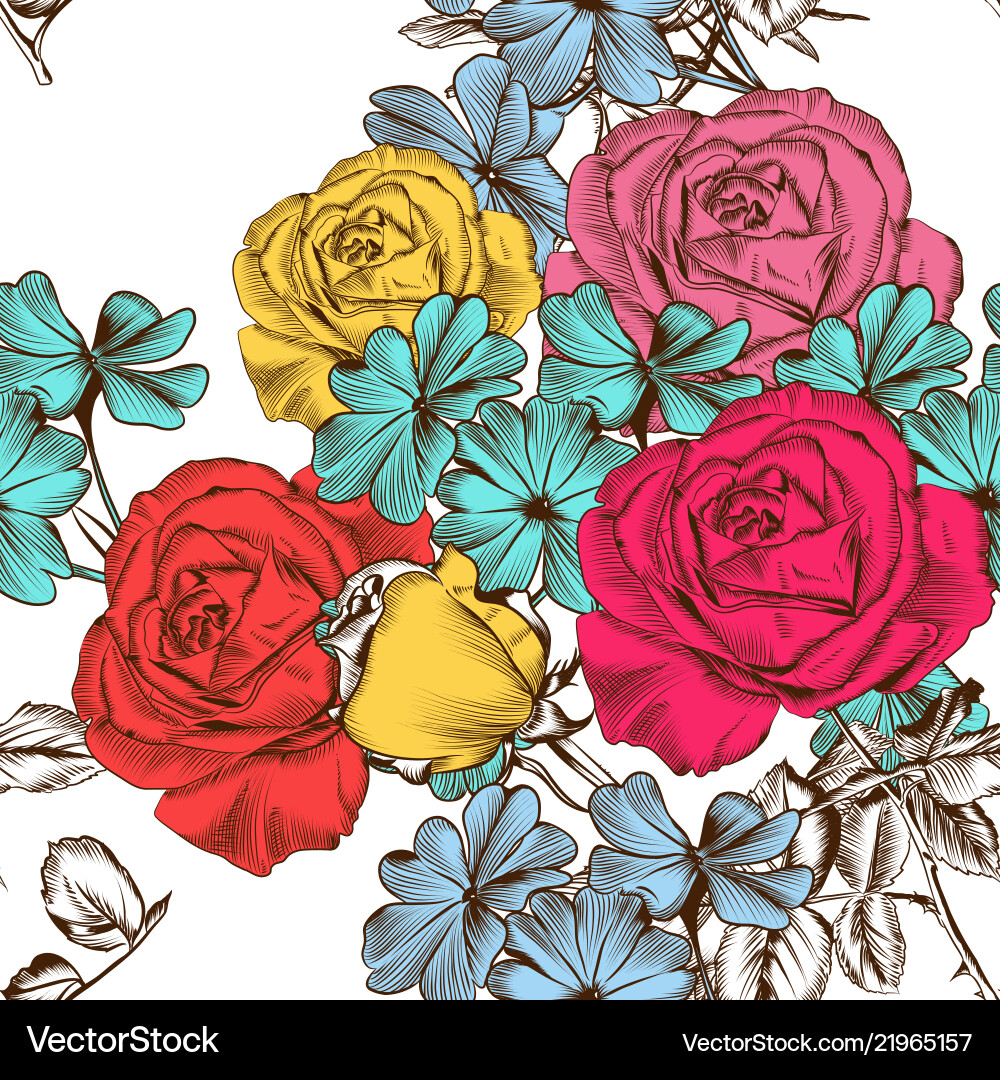 Floral seamless pattern with colorful roses Vector Image