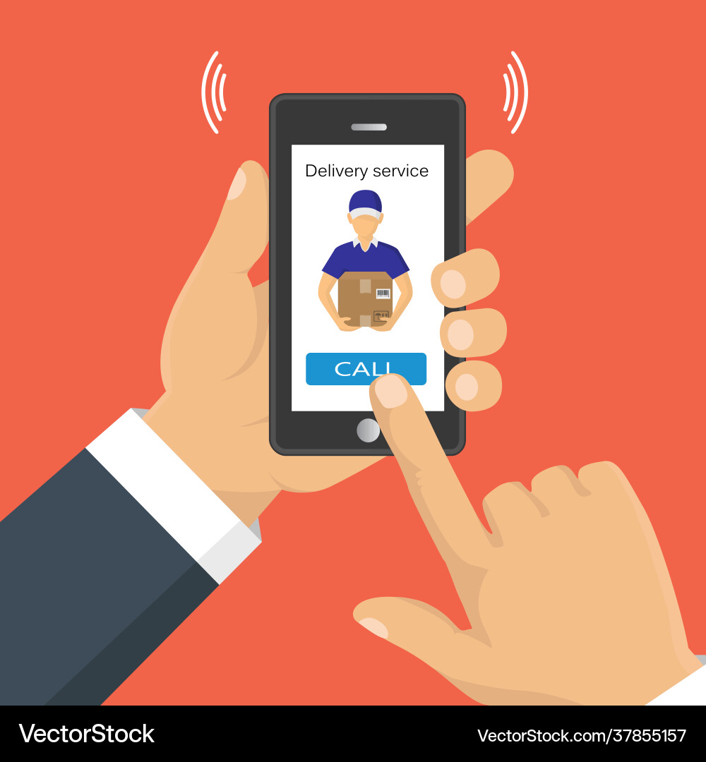 Hand holding a phone calling in service delivery Vector Image