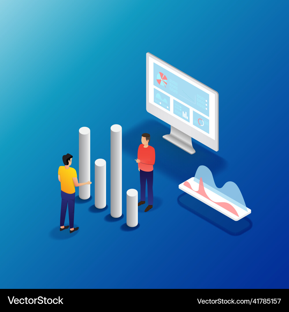 People interacting with charts and analysing Vector Image