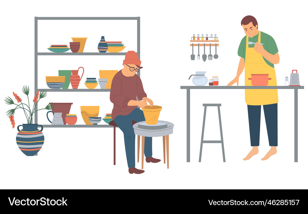 Pottery and cooking hobby culinary pastime set Vector Image