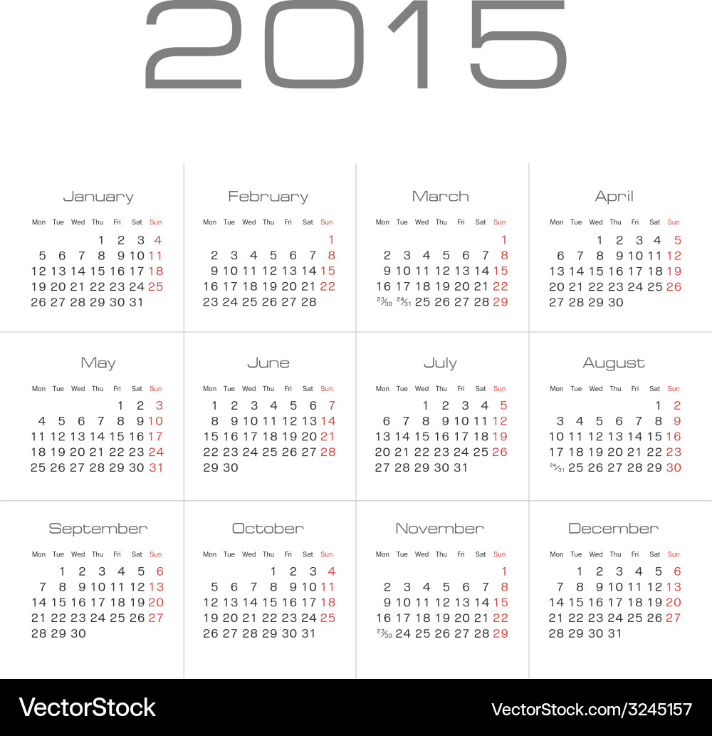 Simple european 2015 year calendar Royalty Free Vector Image