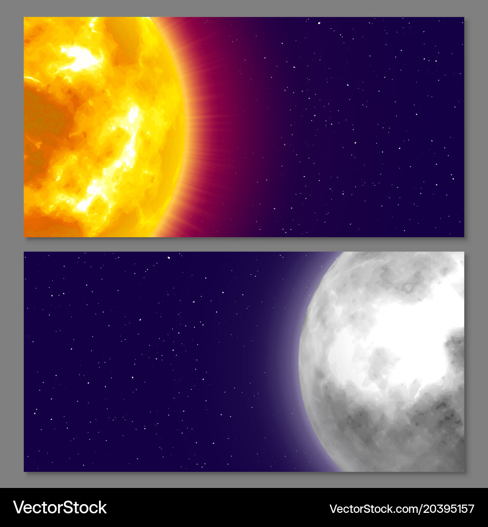 Two cards with celestial bodies moon and sun Vector Image
