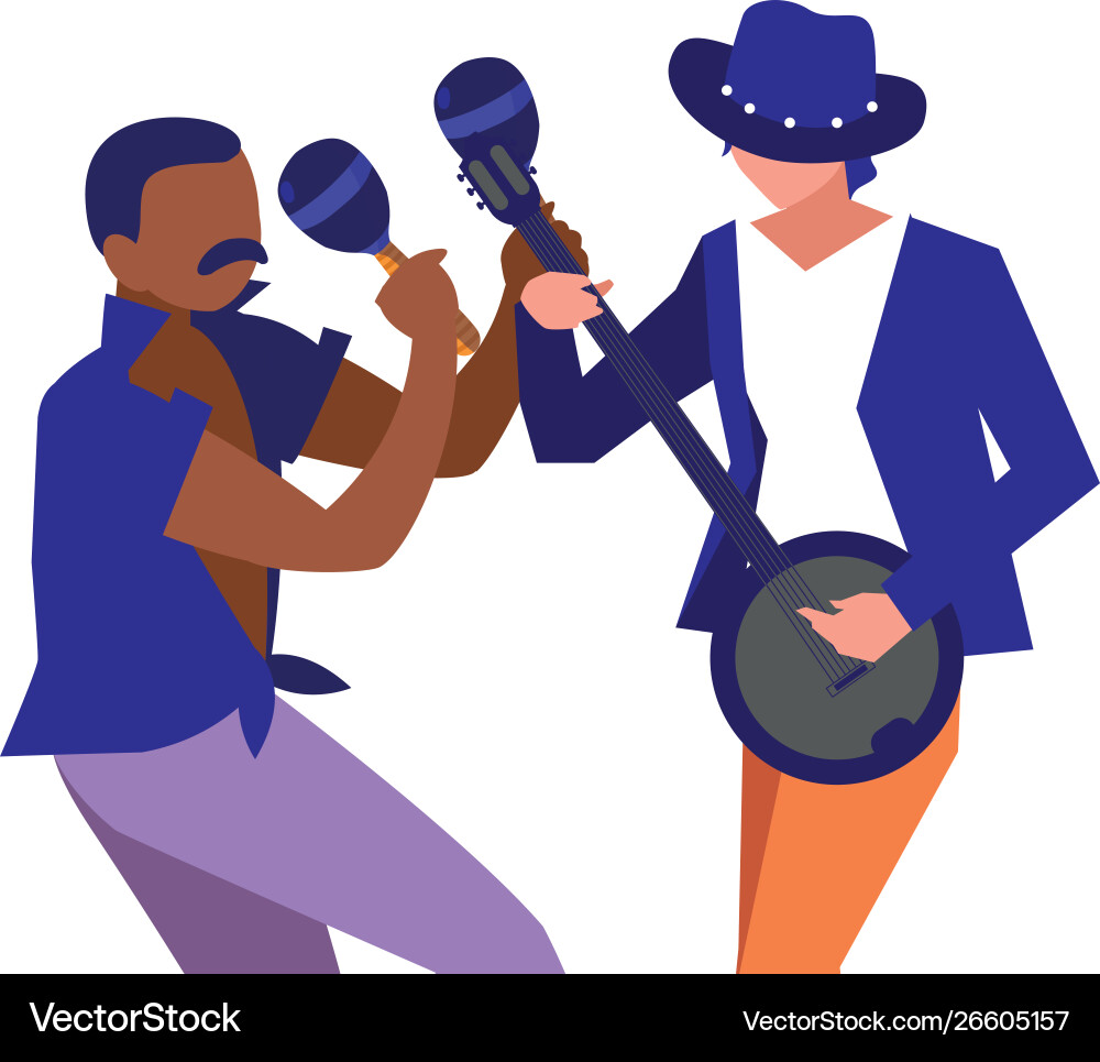 Two male musicians musical instruments Royalty Free Vector