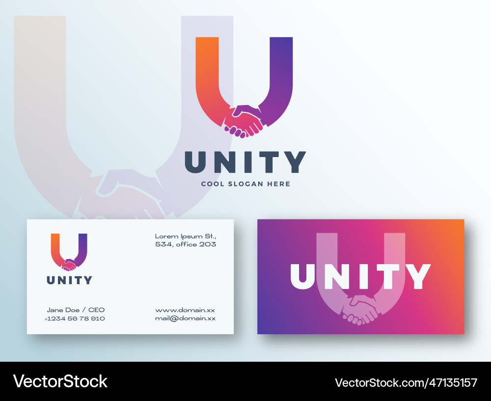 Unity abstract logo and business card Royalty Free Vector