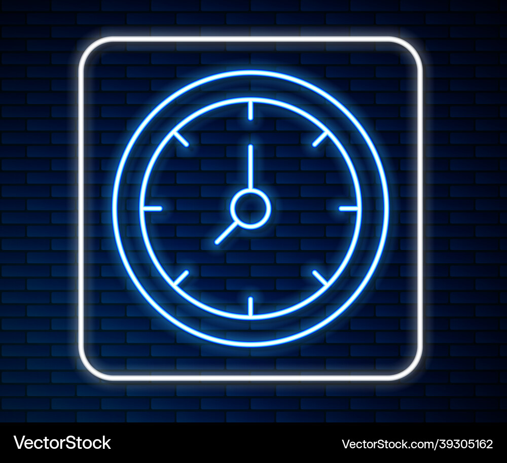 Glowing neon line clock icon isolated on brick Vector Image