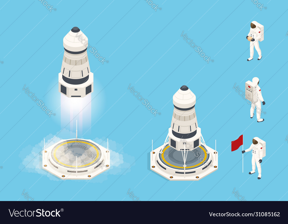 Isometric set elements space rocket or shuttle Vector Image