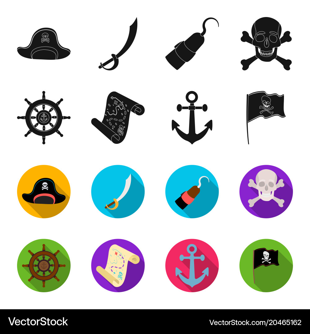 Pirate bandit rudder flag pirates set Royalty Free Vector