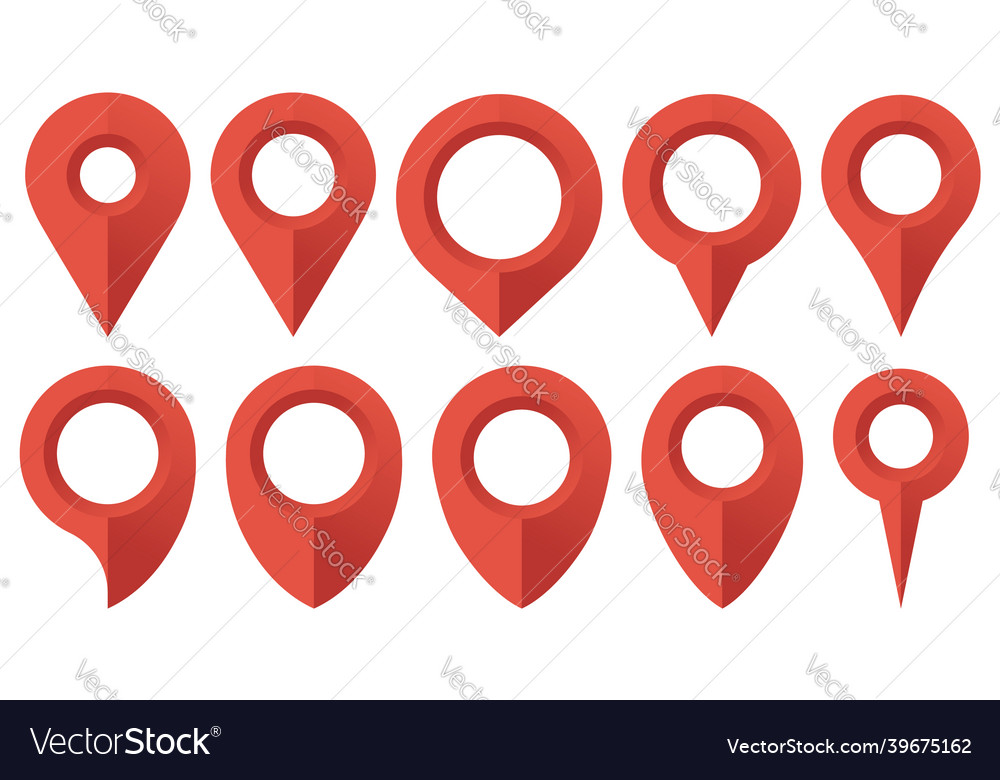 Red realistic map pointer location symbols set Vector Image